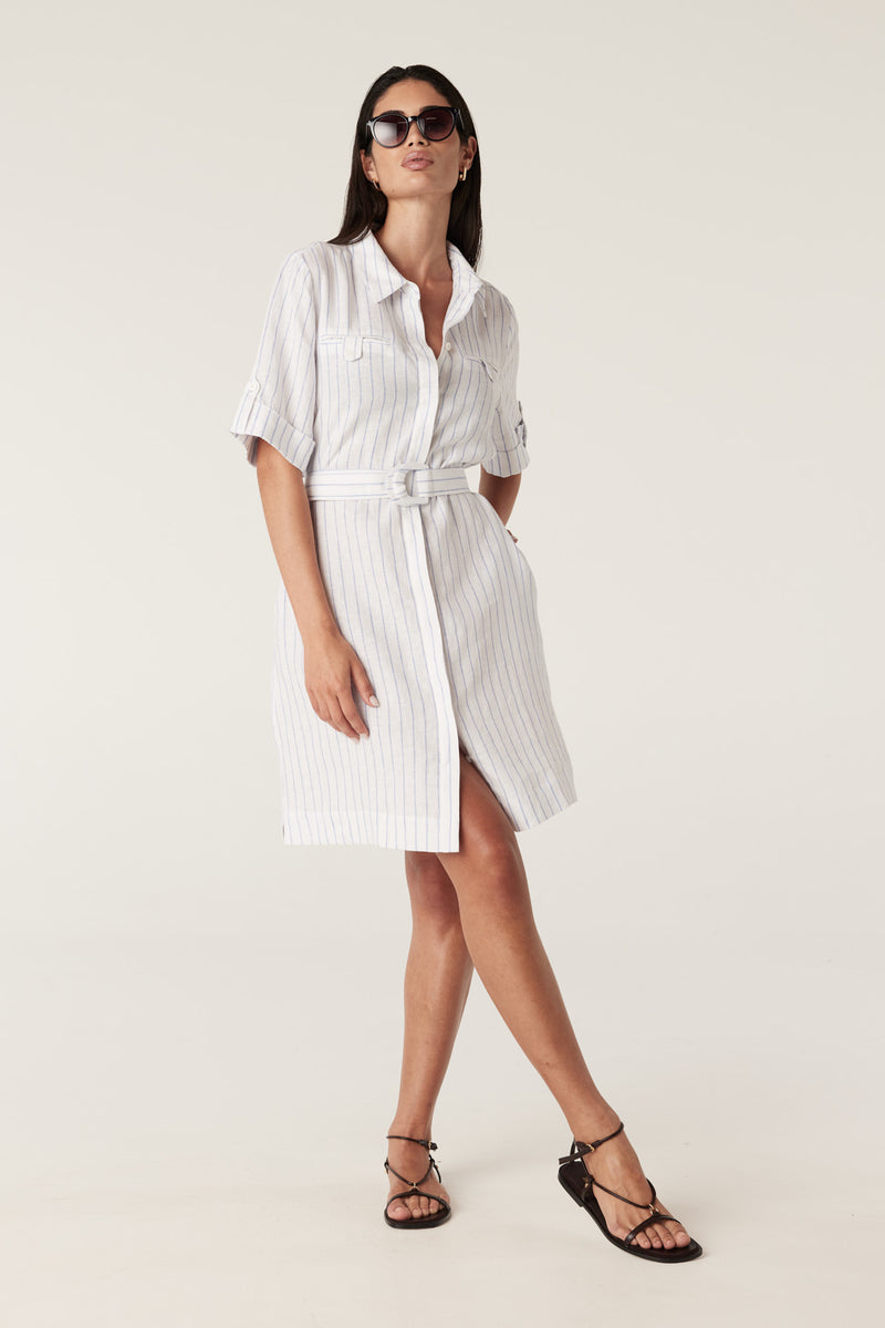 Sail Linen Dress - Blue Pinstripe – Cable Melbourne
